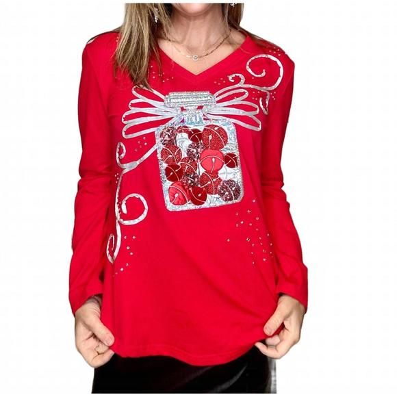 berek | Tops | New Berek A Perfume Bottle Holiday Tee In Red | Poshmark